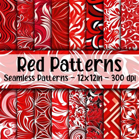 Red Seamless Patterns Shades Of Red Digital Paper 16 Designs 12x12in Commercial Use