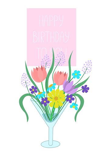 생일을 맞아 꽃이 있는 인사말 카드 여성을위한 수직 인사말 카드 봄 꽃의 꽃다발 손으로 그린 벡터 일러스트레이션 0명에 대한 스톡 벡터 아트 및 기타 이미지 Istock