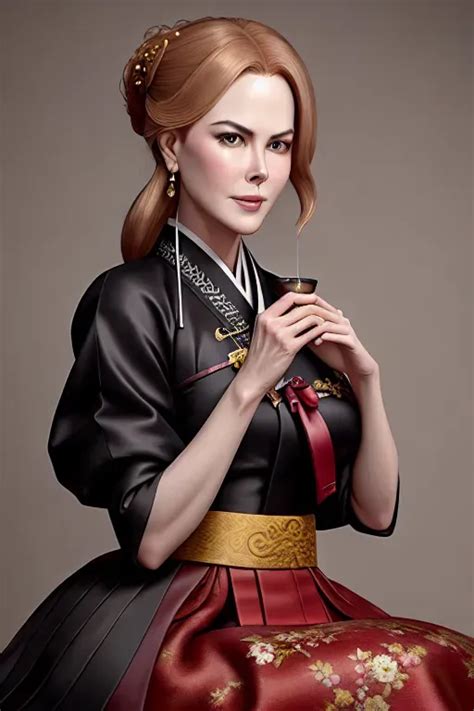 Dopamine Girl A Oil Painting Of Nicole Kidman Wearing Hanbok