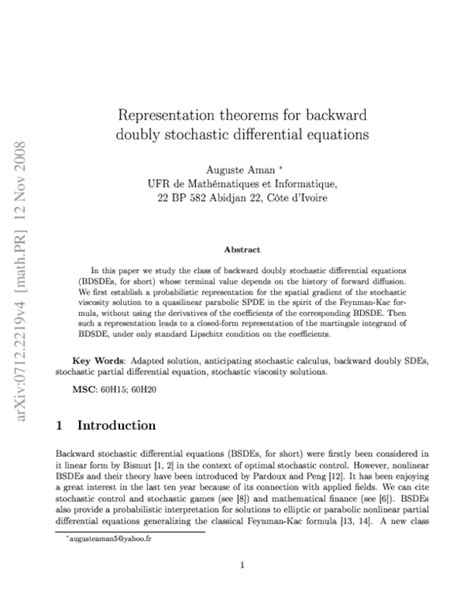 Representation Theorems For Backward Doubly Stochastic Differential