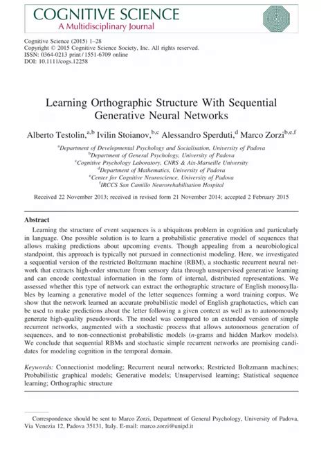 Pdf Learning Orthographic Structure With Sequential Generative Neural Networks Dokumentips