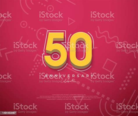 50주년 기념 깨끗한 빨간색 배경의 만화 디자인 포스터 배너 축하 인사말을 위한 프리미엄 벡터 공휴일에 대한 스톡 벡터 아트 및 기타 이미지 Istock