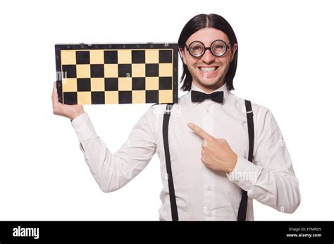 Nerd Chess Player Isolated On White Stock Photo Alamy