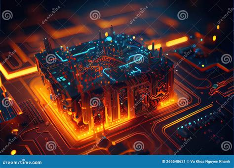 Generative Ai Illustration Of Macro Shot Of Circuit Cyberspace Board With Computer Motherboard