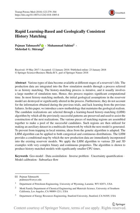 Rapid Learning Based And Geologically Consistent History Matching