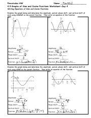 Practice Pdf Precalculus HW Name Graphs Of Sine And Cosine Functions Worksheet Day