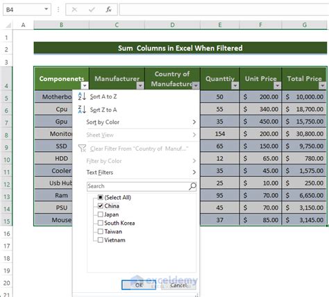 How To Sum Columns In Excel When Filtered 7 Ways Exceldemy