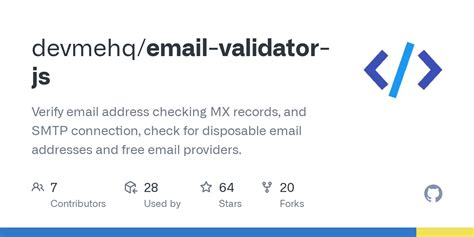 github devmehq email validator js verify email address checking mx records and smtp