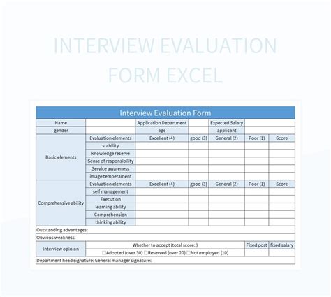 Interview Evaluation Form Excel Excel Template And Google Sheets File For Free Download Slidesdocs