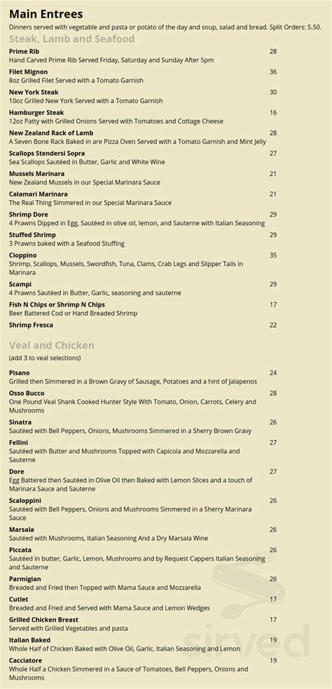 Mama Cozzas Menus In Anaheim California United States