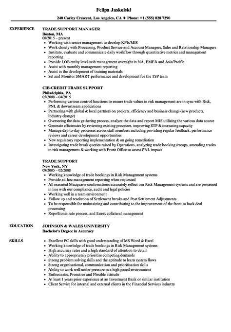 Trade Support Resume Samples Velvet Jobs