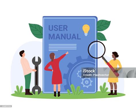 사용자 설명서 정책 문서 및 지침이 포함된 책 작은 사람들의 문제를 해결하기 위해 개념에 대한 스톡 벡터 아트 및 기타 이미지