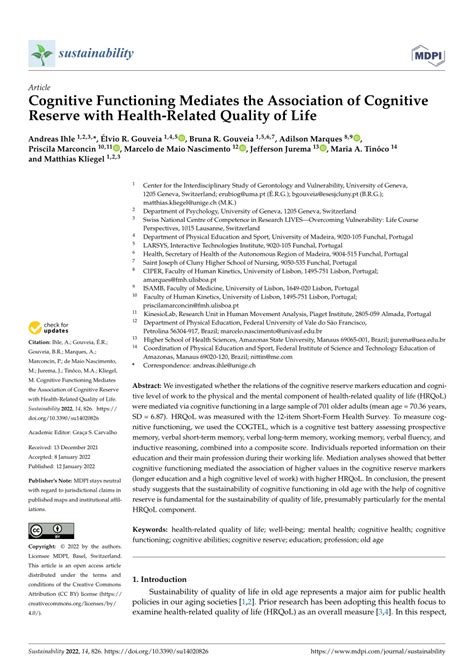 Pdf Cognitive Functioning Mediates The Association Of Cognitive
