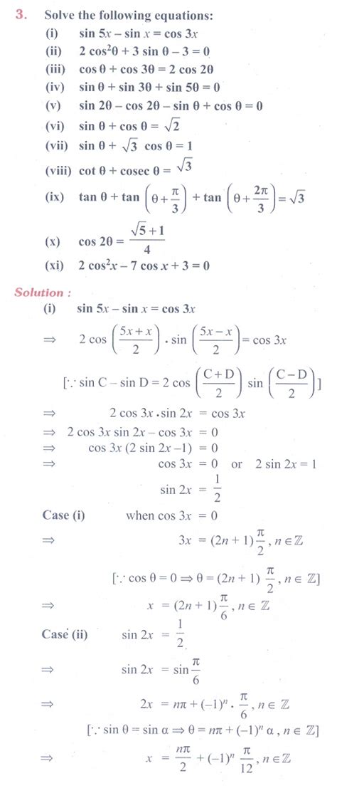 Exercise Trigonometric Equations Problem Questions With Answer Solution Mathematics