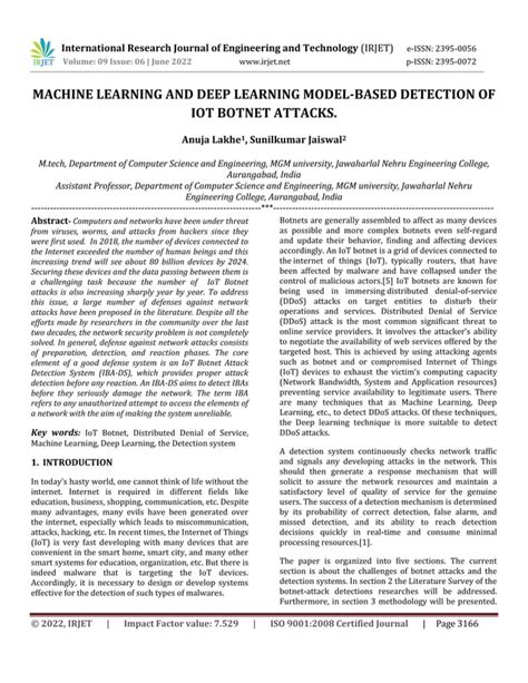 Machine Learning And Deep Learning Model Based Detection Of Iot Botnet Attacks Pdf