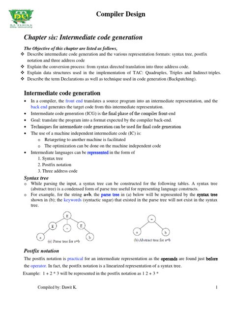 chapter 6 intermediate code generation pdf compiler computer