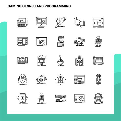 Set Of Gaming Genres And Programming Line Icon Set 25 Icons Vector Minimalism Style Design Black