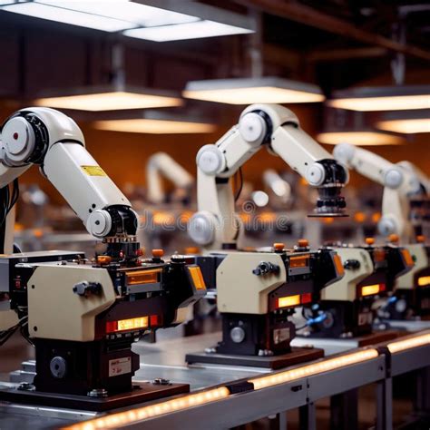 Robotic Automatic Servo Arms For Automated Assembly Line In Factory Stock Illustration