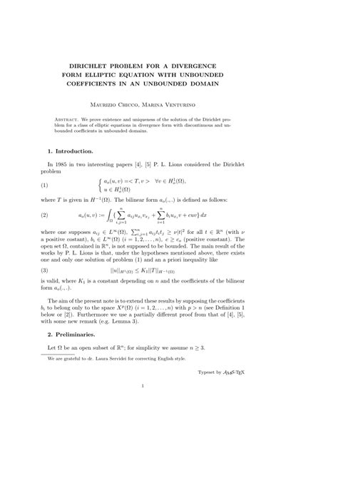 Pdf Dirichlet Problem For A Divergence Form Elliptic Equation With Unbounded Coefficients In