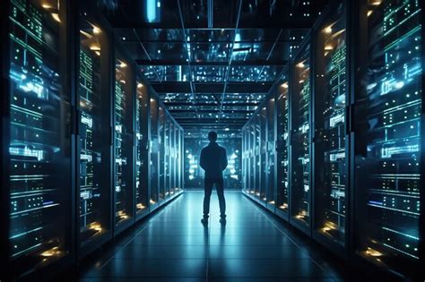Premium Ai Image Close Up Of A Modern Data Center With Racks Of Servers Cooling Systems And