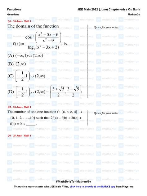 Functions Jee Main 2022 Chapter Wise Questions By Mathongo Pdf