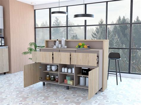 Barra De Cocina Karel Color Beige Y Cocoa Para Cocina Virtual Muebles Mx