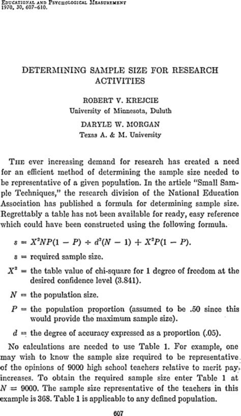 Determining Sample Size For Research Activities Robert V Krejcie