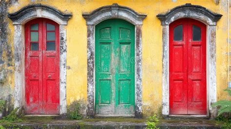 Colorful Doors Of Heritage A Vibrant Trio Stock Image Image Of Stone