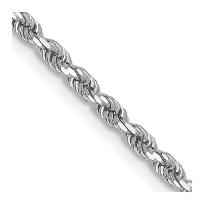 Real 14k White Gold 2mm Diamond Cut Rope Chain 24 Inch Lobster Clasp