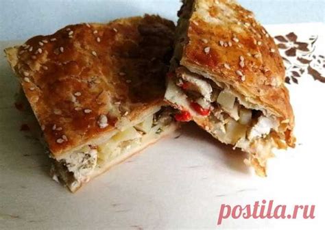 17 Пирог из слоеного теста с курицей и картошкой пошаговый рецепт с ф Выпечка слоёное