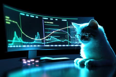 Stock Graph Charts On Screen Of Monitor And Cat In Glasses Ai Stock Illustration Illustration