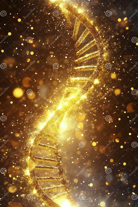 Golden Dna Helix Spirals Against A Cosmic Background With Sparkles And