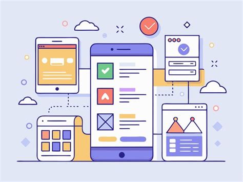Illustration Mobile Wireframe Idea With Minimalist Design Showcasing Various Ui Elements