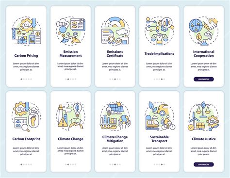 Premium Vector 2d Icons Representing Carbon Border Adjustment Mobile App Screen Set