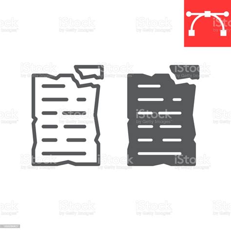 구겨진 종이 라인과 글리프 아이콘 재활용 및 생태 종이 폐기물 벡터 아이콘 벡터 그래픽 편집 가능한 스트로크 윤곽선 기호 Eps