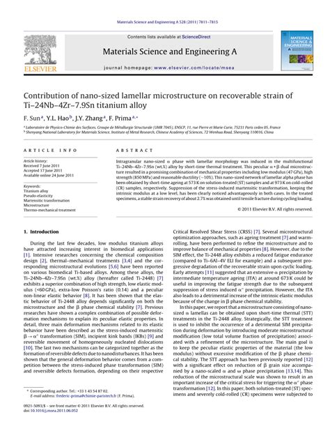 Pdf Contribution Of Nano Sized Lamellar Microstructure On Recoverable Strain Of Ti 24nb 4zr 7