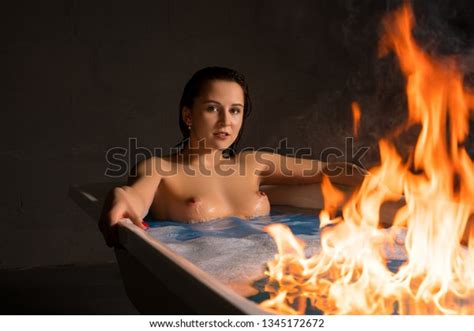 Naked Girl Bath Burning Fire Dark Stock Photo Shutterstock