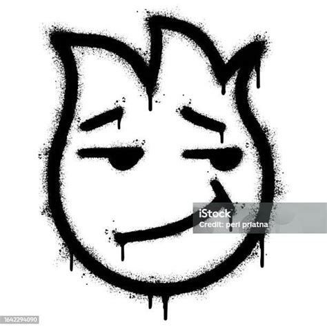 그래피티 이모티콘 냉소적인 얼굴은 흰색 배경으로 분리되어 있다 그래피티 파이어 이모티콘은 흰색 위에 검은색으로 스프레이를