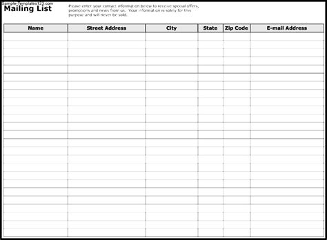 Mailing List Form Template Sample Templates Sample Templates