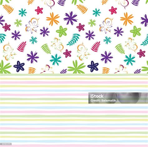 줄무늬 배경에 소규모 착 색된 한 꽃에서 꽃 밝은 패턴입니다 섬유 책 표지 제조 꽃 원활한 배경 인쇄 계절에 대한 스톡 벡터 아트 및 기타 이미지 Istock