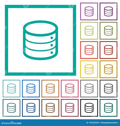 Signle Database Flat Color Icons With Quadrant Frames Stock Vector Illustration Of Server