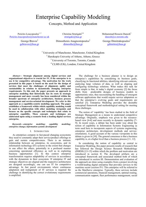 Pdf Enterprise Capability Modeling Concepts Method And Application