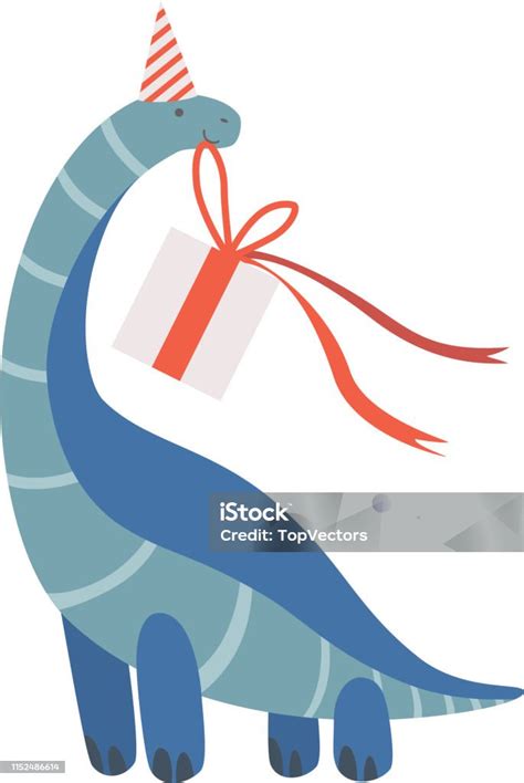 선물 상자 재미 디노 캐릭터 행복 한 생일 파티 디자인 요소 벡터 일러스트 레이 션과 파티 모자에 귀여운 공룡 공룡에 대한 스톡 벡터 아트 및 기타 이미지 Istock