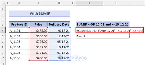 how to use the sumif function between two values in excel exceldemy