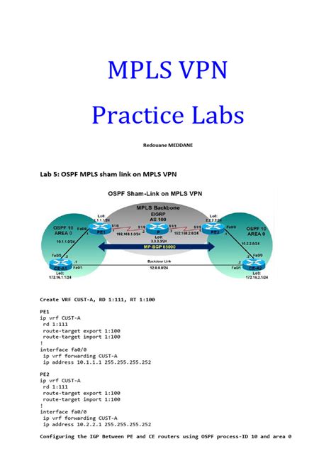Lab 5 Ospf Mpls Sham Link On Mpls Vpn 1698700003 Pdf Networking