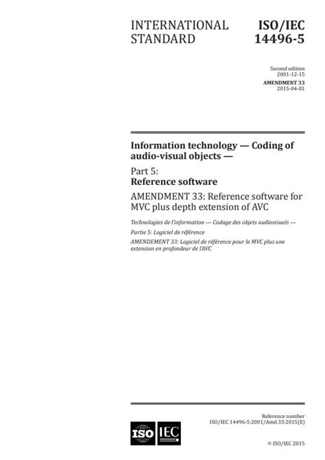 ISO IEC 14496 5 2001 Amd 33 2015 Information Technology Coding Of Audio Visual Objects Part 5