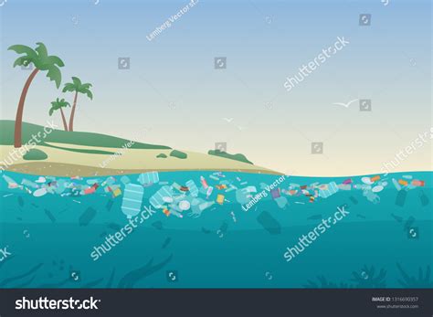 Sea Garbage Polluted Water Dirty Ocean Stock Vector Royalty Free Shutterstock