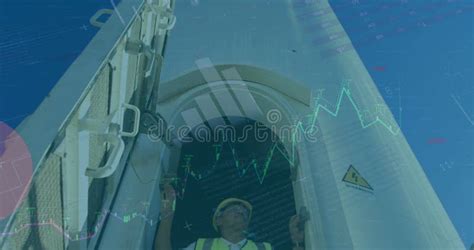 Image Of Statistics And Data Processing Over Wind Turbine And Engineer