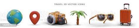그림자로 설정된 여행 3d 아이콘 여행을 주제로 한 표지판 모음 여행 가방에 대한 스톡 벡터 아트 및 기타 이미지 여행 가방 0명 3차원 형태 Istock