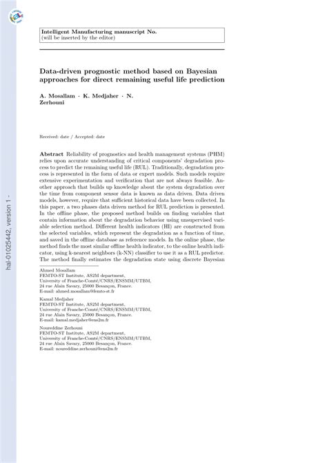Pdf Data Driven Prognostic Method Based On Bayesian Approaches For